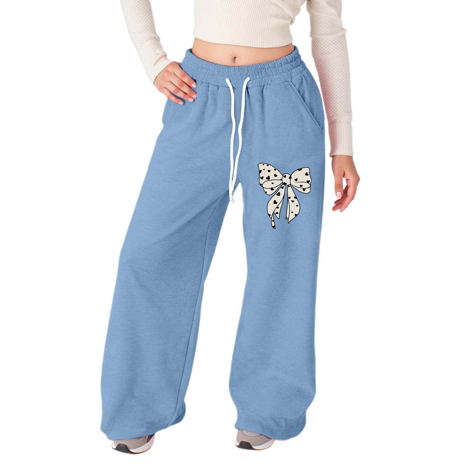 Girls Bowknot Print Sweatpants Baggy Wide Leg Sweat Pants Teen with ...