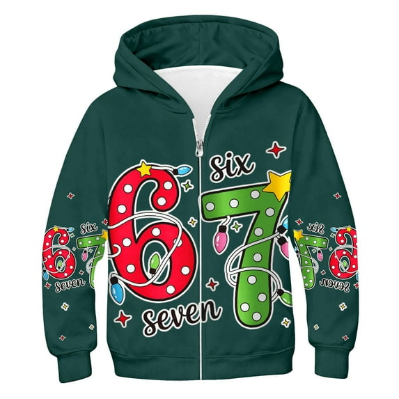Girls Boys 67 6 7 Six Seven Zip Up Jacket Hooded Cartoon Print Hooded ...
