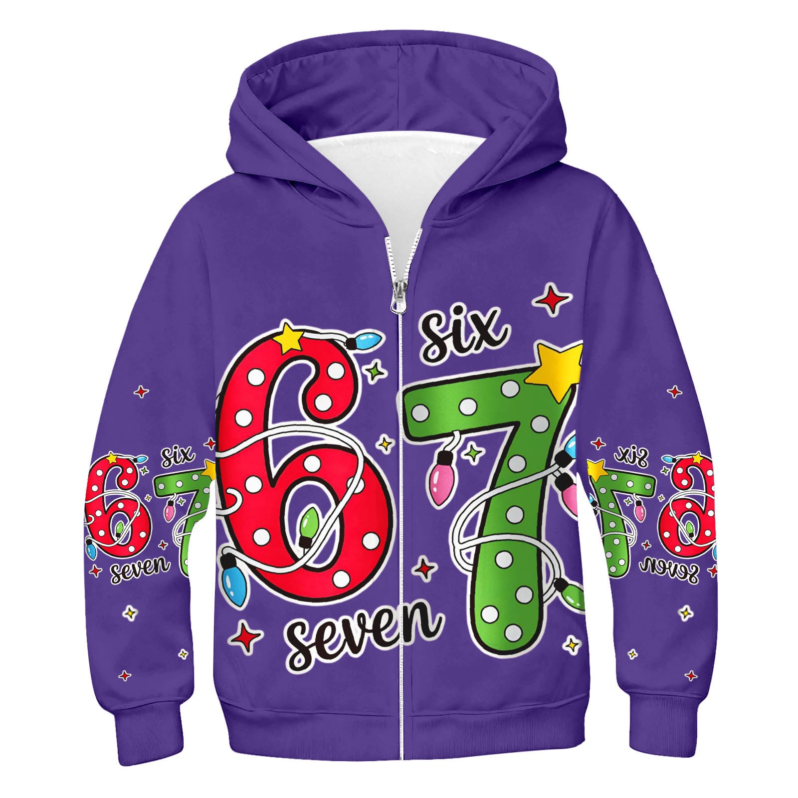 Girls Boys 67 6 7 Six Seven Zip Up Jacket Hooded Cartoon Print Hooded ...