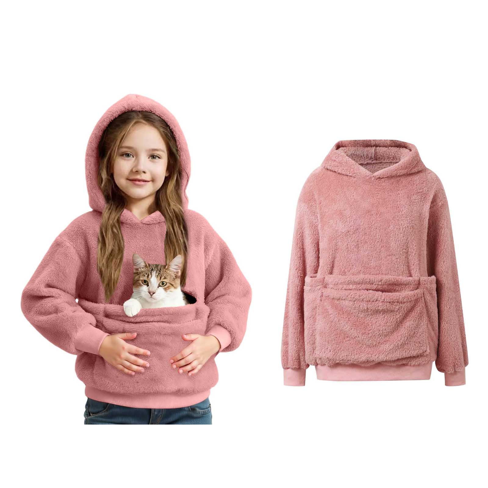 Girls Boys Animal Pouch Hoodie Oversized Fleece Dog Carrying Sweatshirt ...