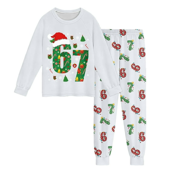 Girls Boys Christmas Outfits Kids 67 Meme Cute 2 Piece Set Long Sleeve ...