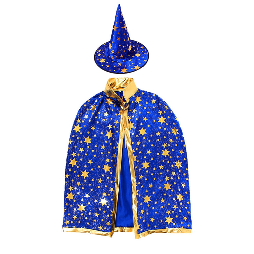 Girls Boys Cosplay Wizard Witch Cloak Cape+Hat Suit Halloween Costume ...