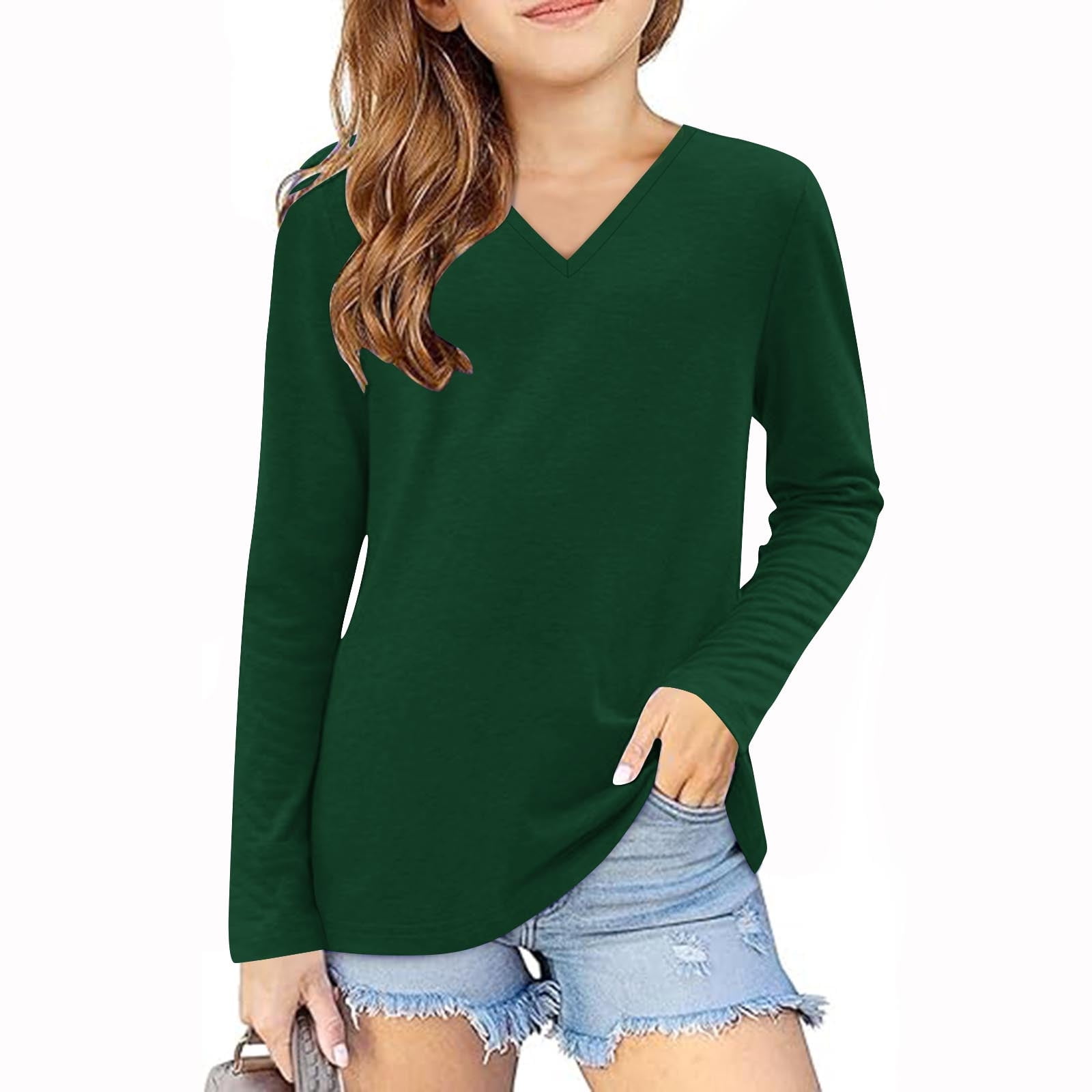 Girls Boys Long Sleeve Shirt Slim Fit V Neck Tops Stretch Undershirt ...