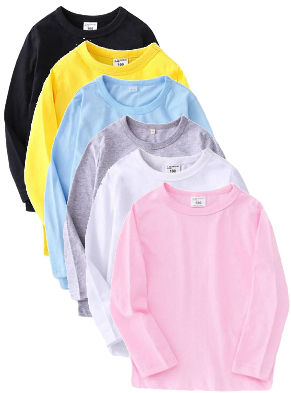 Girls Boys Long Sleeve Shirts Soft Cotton Crewneck Girls' Basic T ...