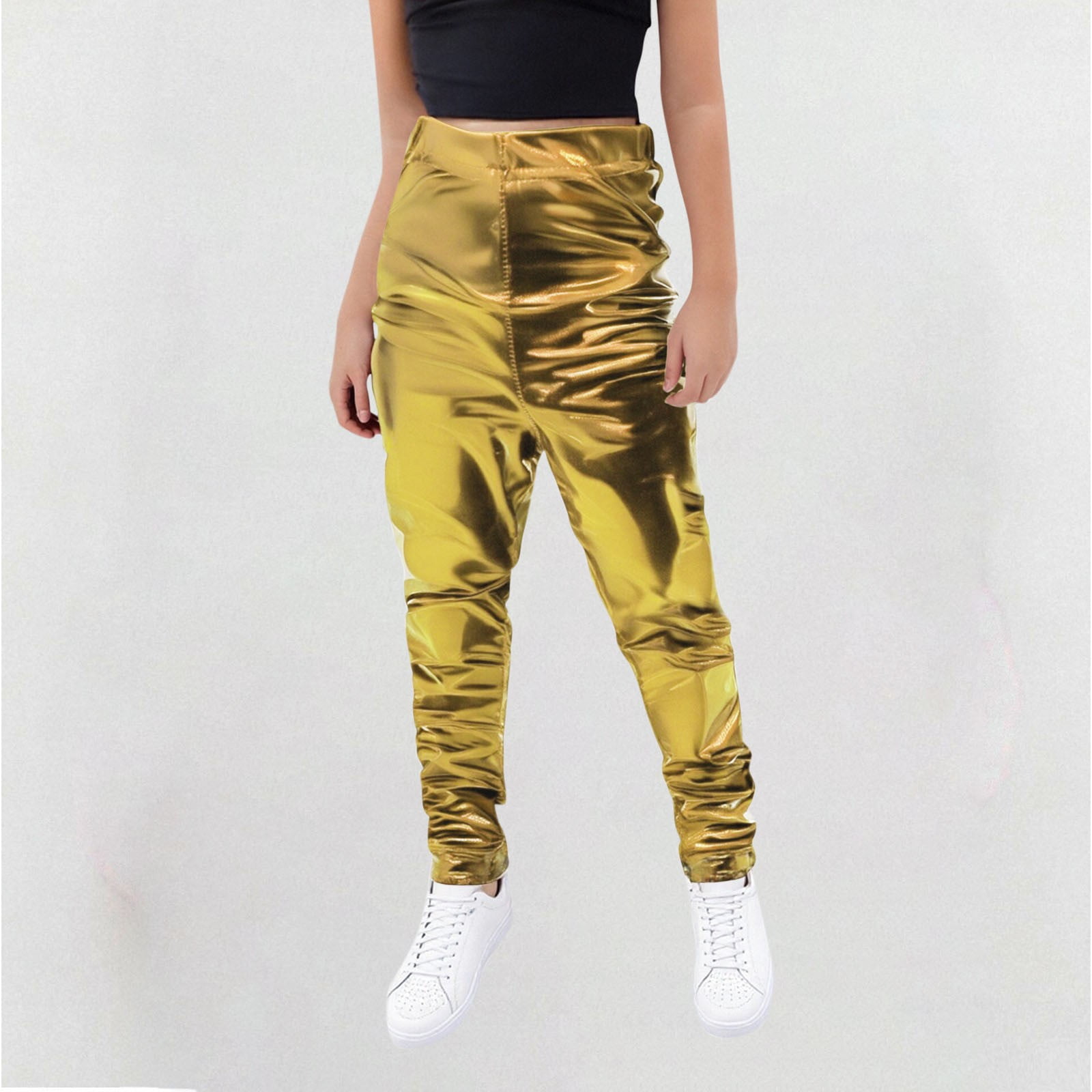 Girls Boys Metallic Jogger Pants Kids Shiny Jazz Hip Hop Dance Pants ...