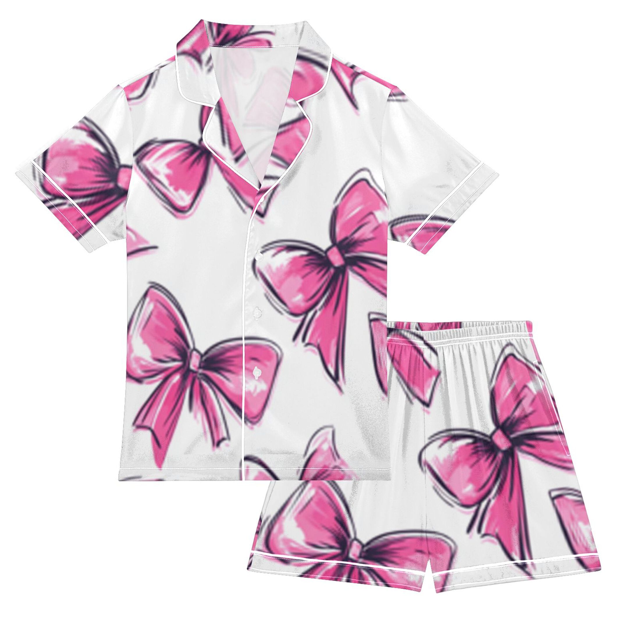 Girls Boys Pajama Set Cute Bow Button-up Short-sleeved Shorts Kids 2 ...