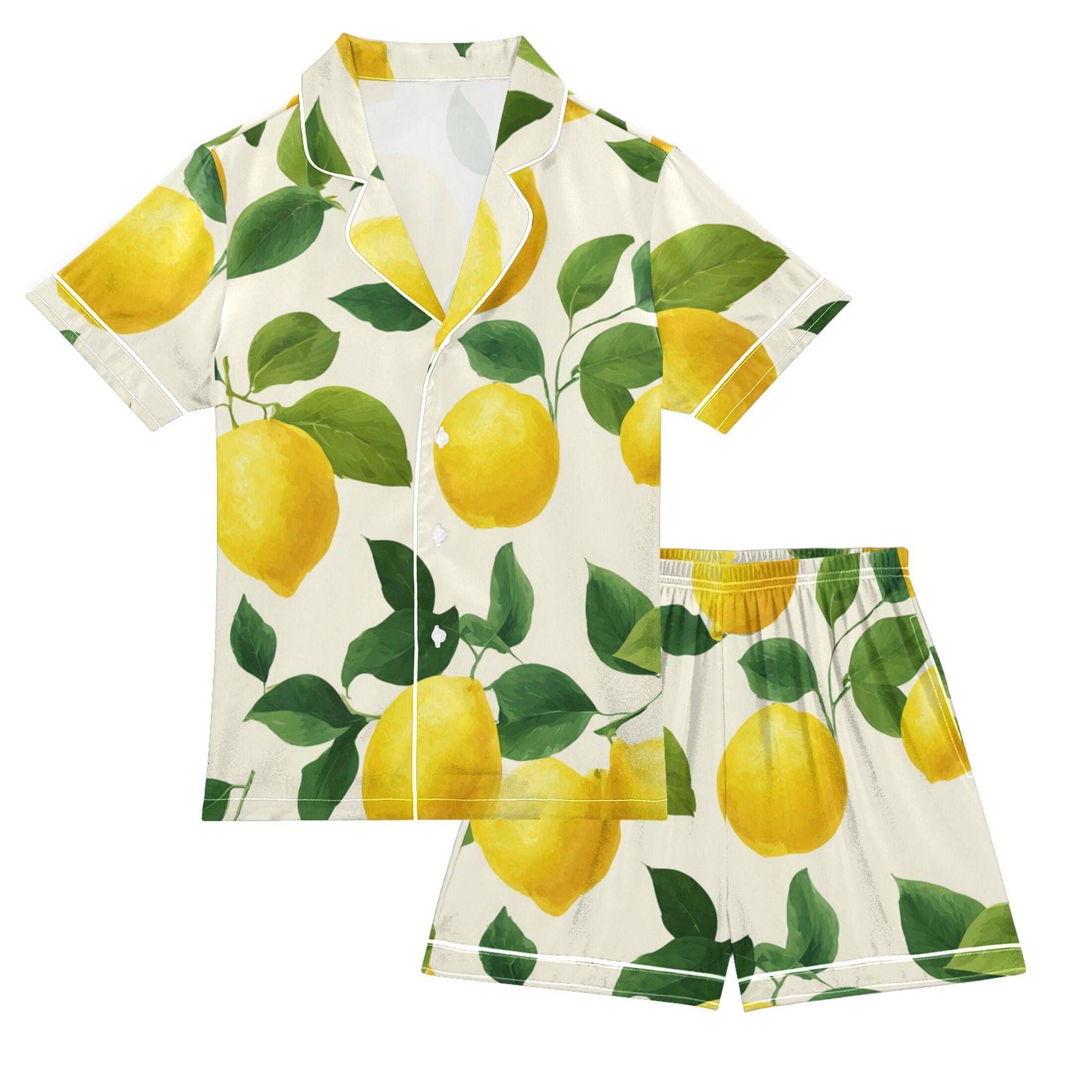 Girls Boys Pajama Set Lemon Simple Design Button-up Short-sleeved ...