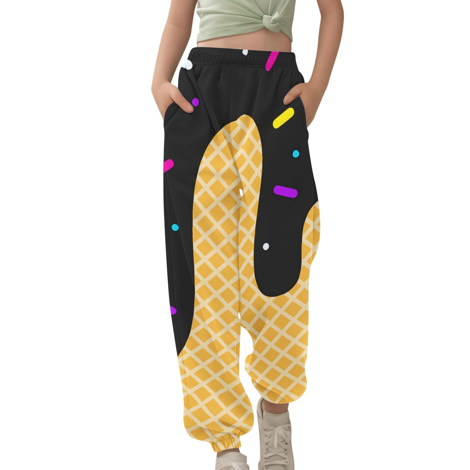 Girls Boys Pants Elastic Waistband Sweatpants With Melting Ice Cream ...
