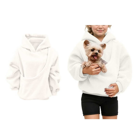 Girls Boys Pet Pouch Hoodie Fuzzy Fleece Dog Carrying Sweatshirt Long ...