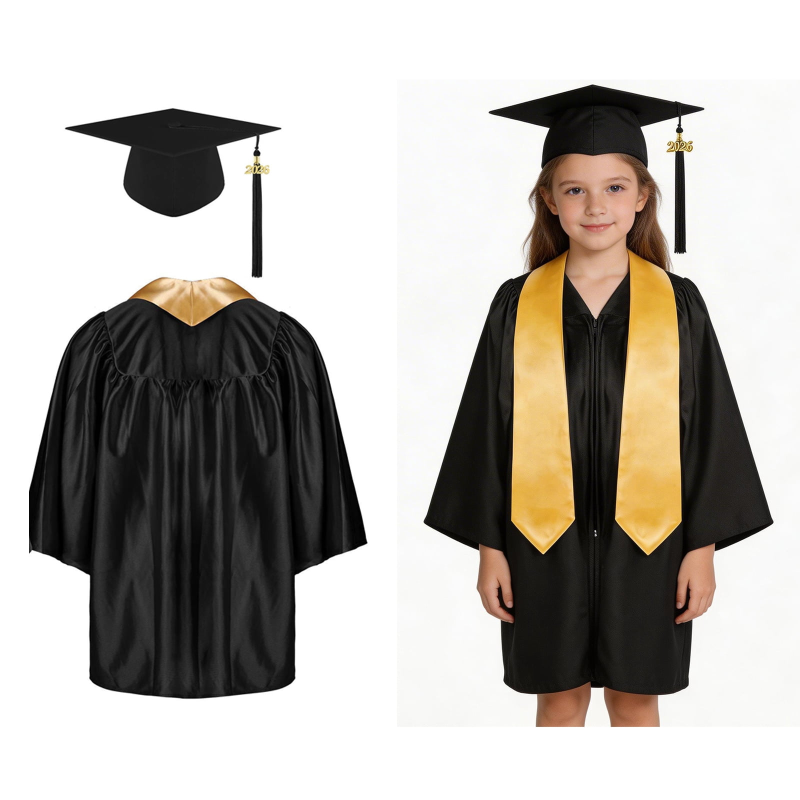 Girls Boys Primary School Graduation Cap and Gown Graduation Black Cap ...