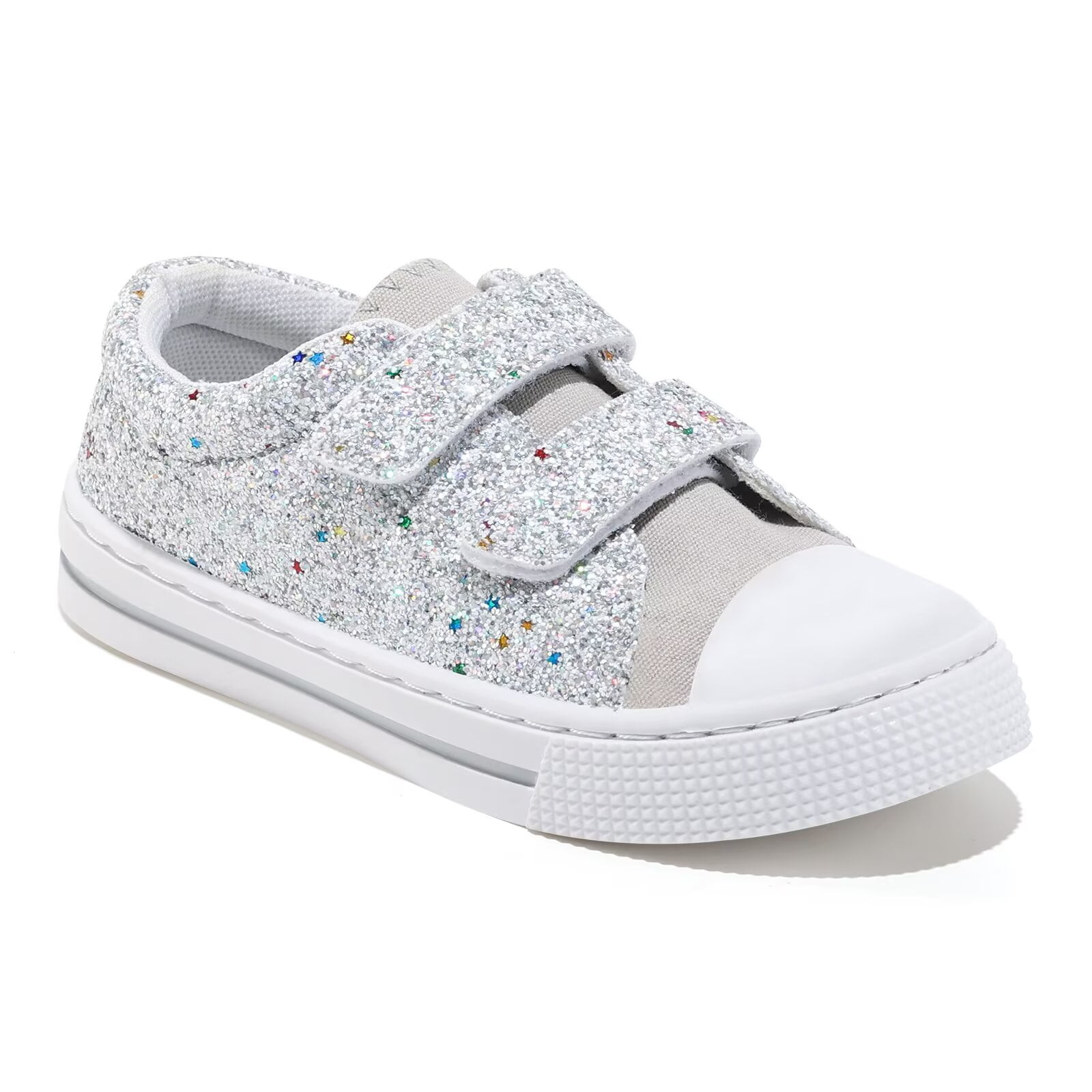 FUNCOO PLUS Kids Glitter Canvas Sneakers, Silver, Anti-Slip, Breathable ...