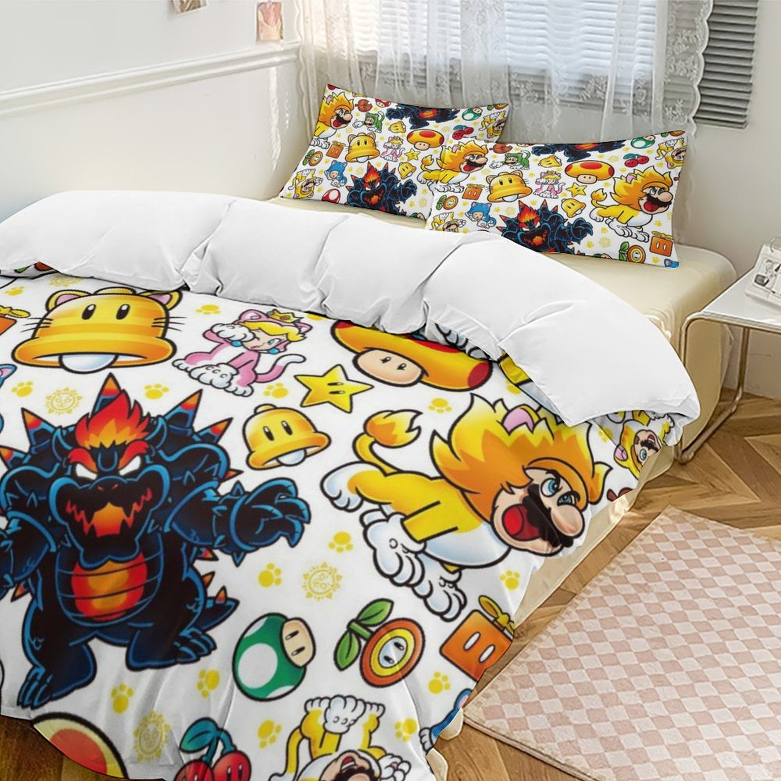 Girls Boys Super Mario Comforter Cover Set 3 Piece Bed in A Bag 3D ...