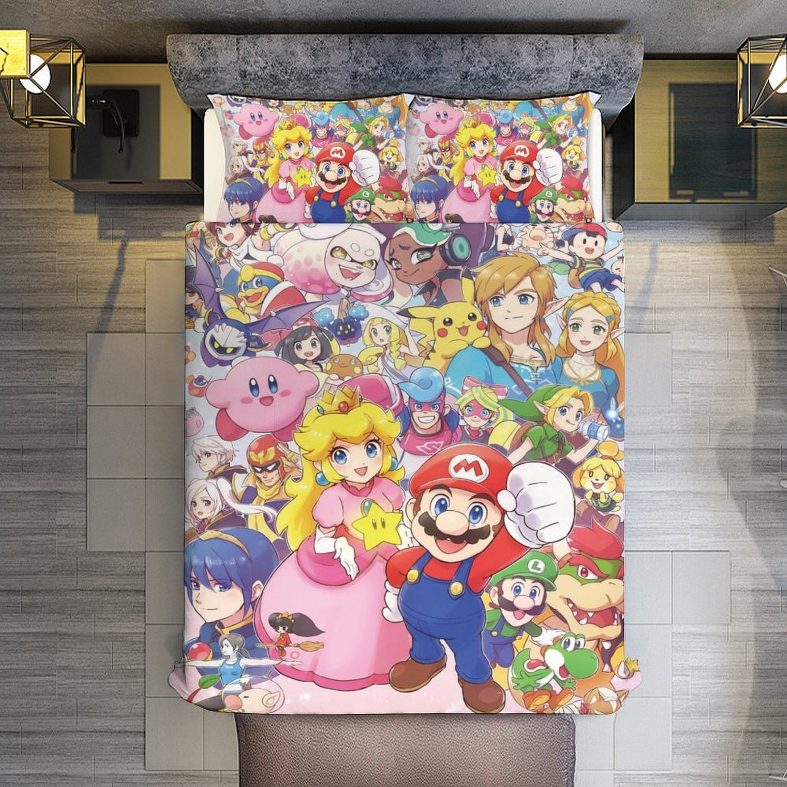 Girls Boys Super Mario Comforter Cover Set 3 Piece Bed in A Bag 3D Colorful Bedding Set for Kids ...