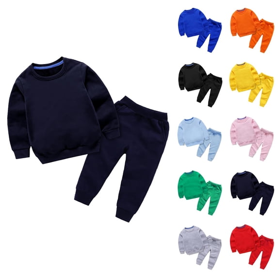 Girls Boys Sweat Set 2025 Solid Color Crewneck Sweatshirt Sweatpants ...