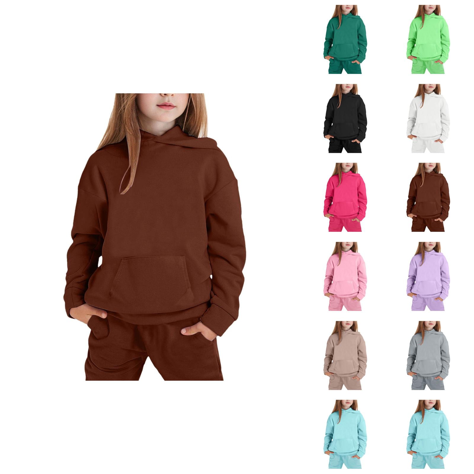 Girls Boys Sweat Set Solid Color Sweatshirt and Jogger Sweatpants 2 ...