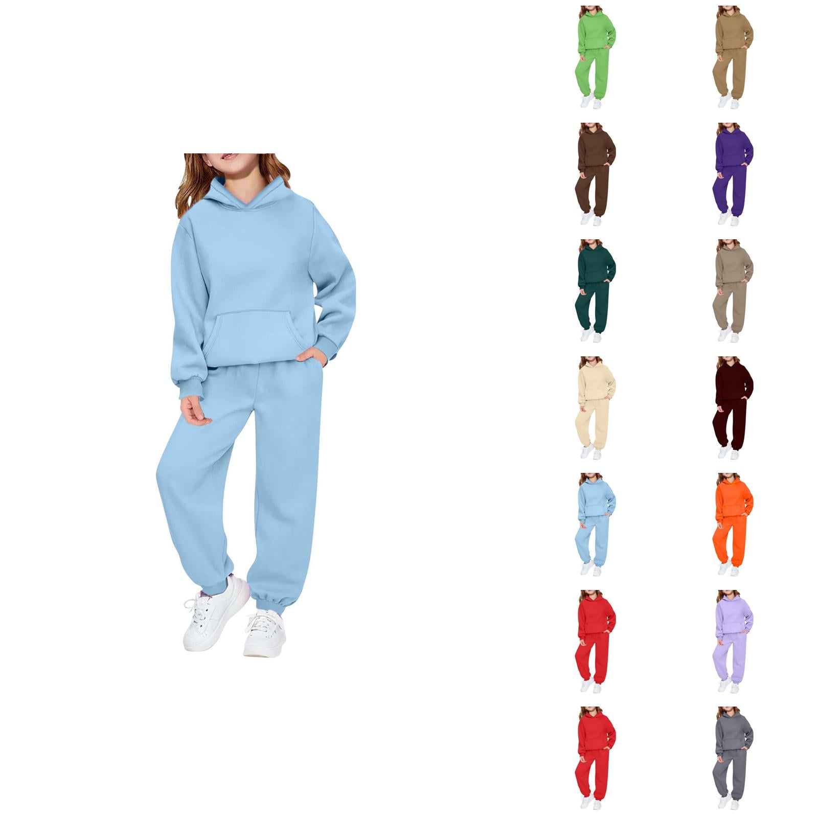 Girls Boys Sweat Suit 2025 Fashion Solid Color Hoodie Sweatpants ...