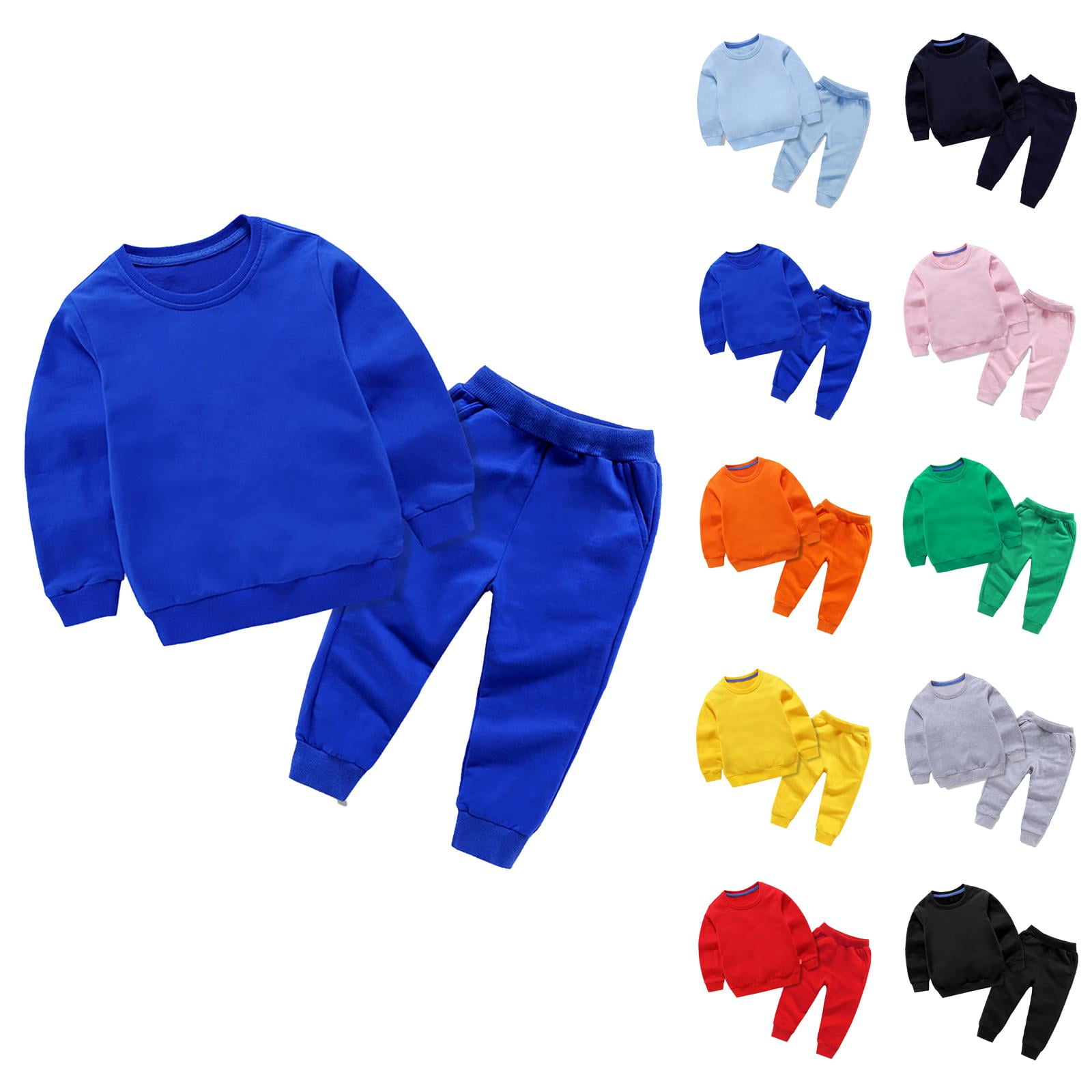 Girls Boys Sweat Suit 2025 Plain Crewneck Sweatshirt Jogging Sweatpants ...