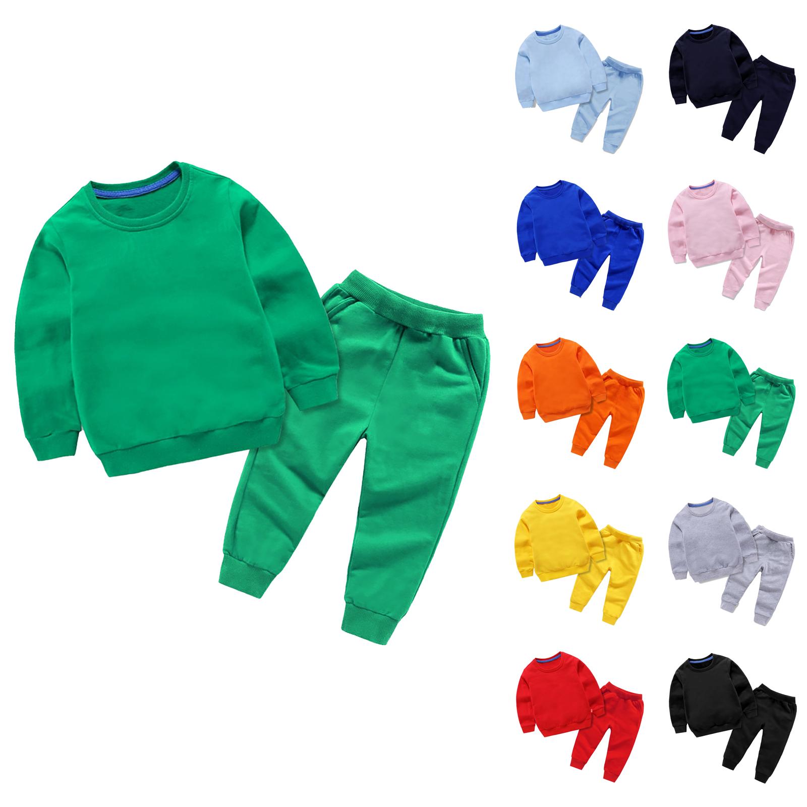 Girls Boys Sweat Suit 2025 Plain Crewneck Sweatshirt Jogging Sweatpants ...