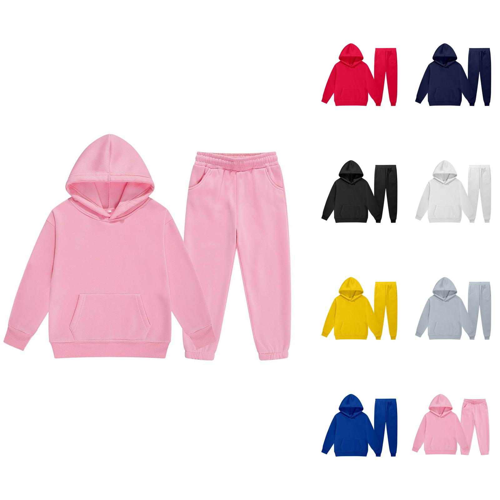 Girls Boys Sweat Suit 2026 Basic Hooded Sweatshirt 2 Piece Matching ...