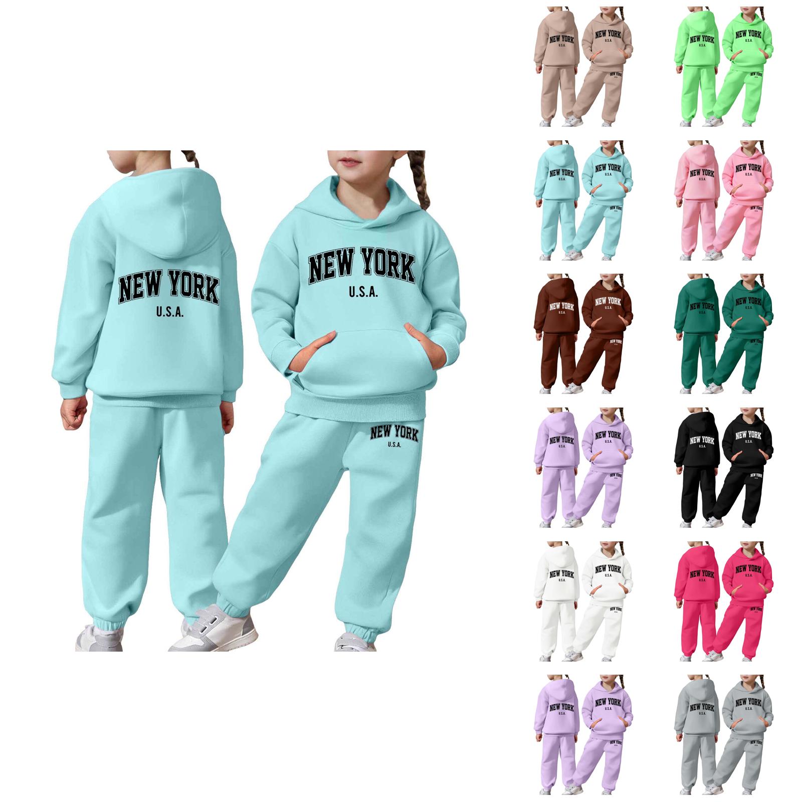 Girls Boys Sweat Suit New York Hoodie and Sweatpants Joggers 2 Piece ...