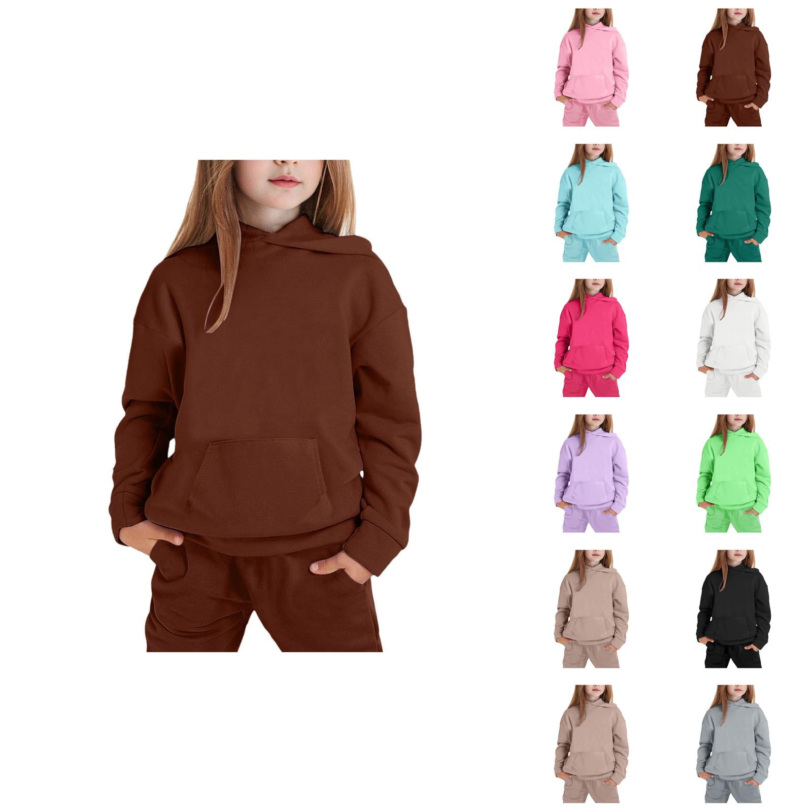 Girls Boys Sweat Suit Solid Color Hoodie and Jogging Sweatpants 2 Piece ...