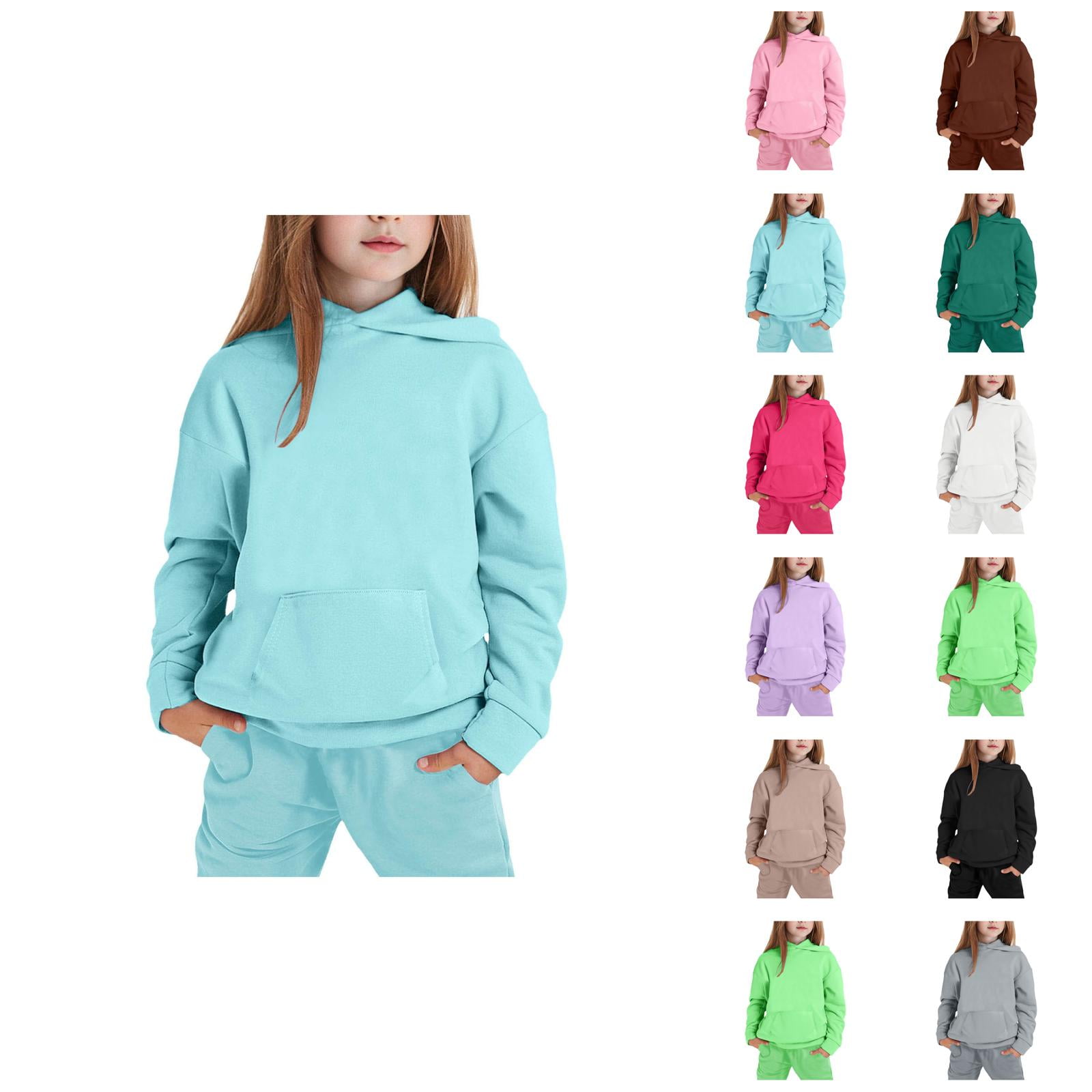 Girls Boys Sweat Suit Solid Color Hoodie and Jogging Sweatpants 2 Piece ...