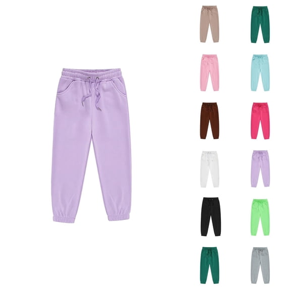 Girls Boys Sweatpants 2025 Fashion Elastic Waist Drawstring Solid Color ...