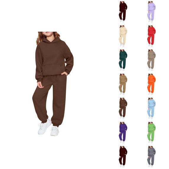 Girls Boys Sweatsuit 2025 Casual Plain Hoodie Sweatpants Joggers 2 ...