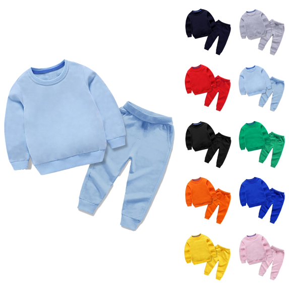 Girls Boys Sweatsuit 2025 Solid Color Crewneck Sweatshirt Jogging ...