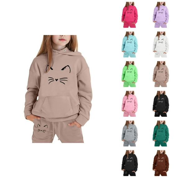 Girls Boys Sweatsuit Cute Cat Hoodie and Sweatpants Joggers 2 Piece ...