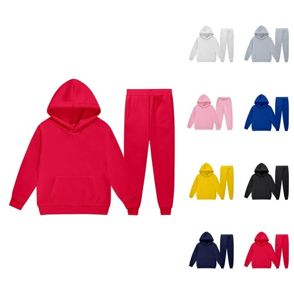 Girls Boys Track Suit 2026 Solid Color Hoodie 2 Piece Matching Jogger ...