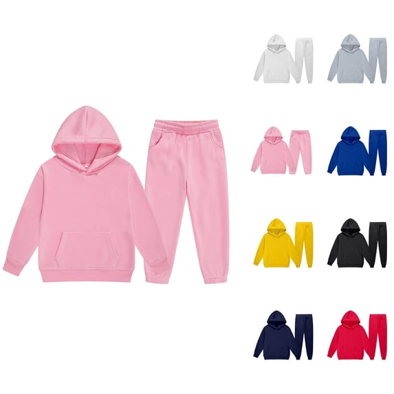 Girls Boys Track Suit 2026 Solid Color Hoodie 2 Piece Matching Jogger ...