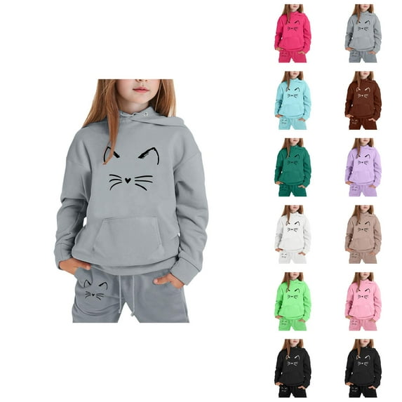 Girls Boys Track Suit Cute Cat Hoodie and Sweatpants Joggers 2 Piece ...
