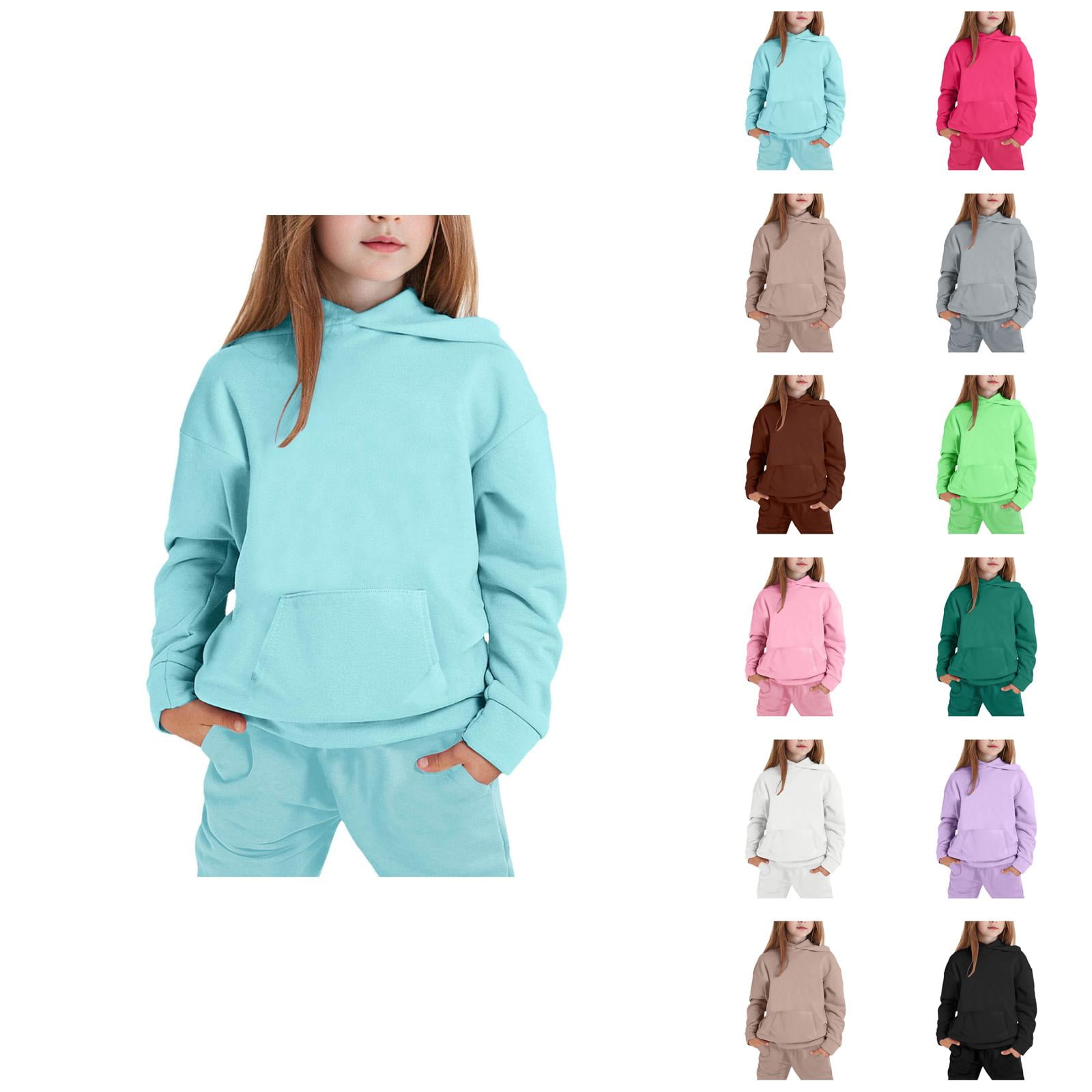 Girls Boys Track Suit Plain Sweatshirt and Sweatpants Joggers 2 Piece ...