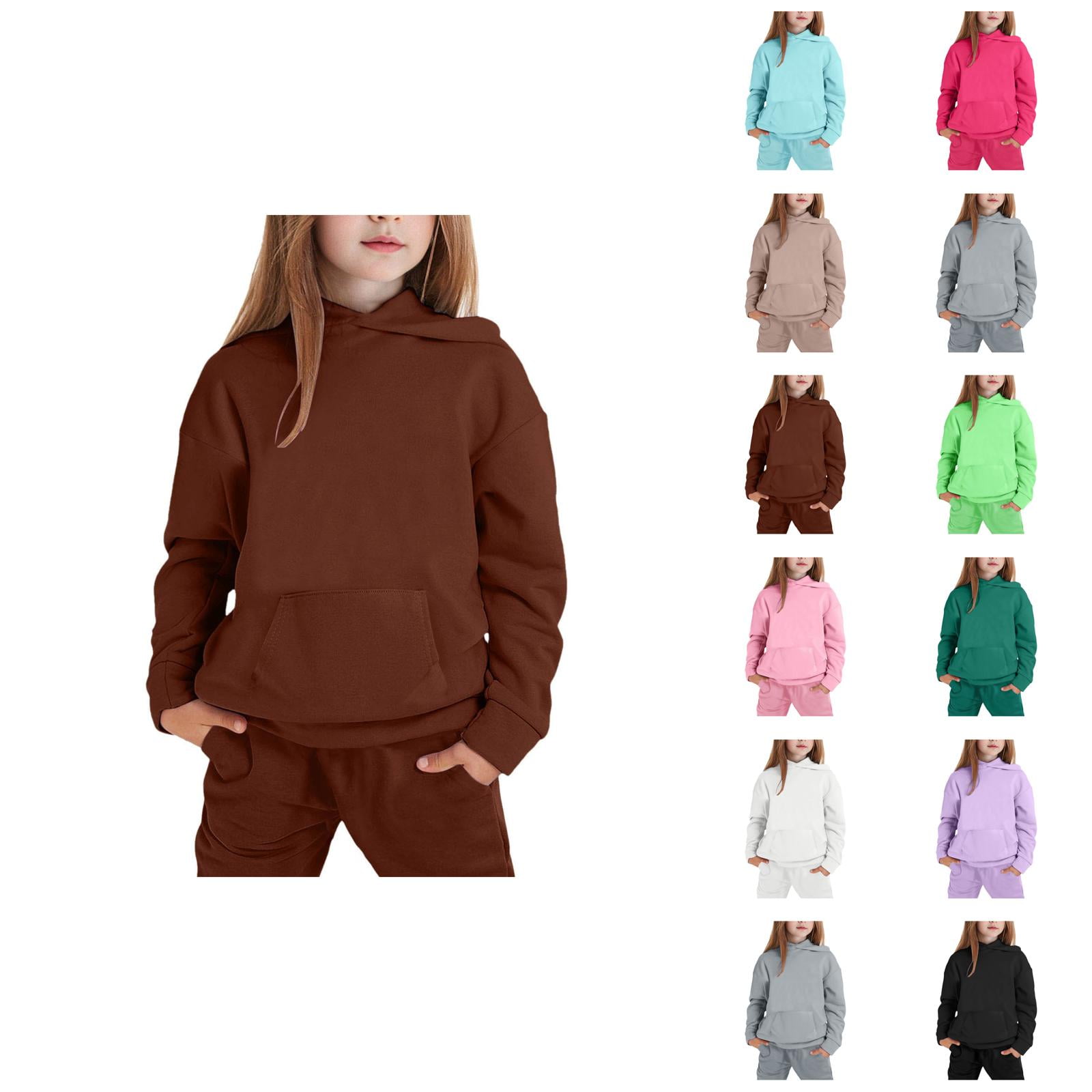 Girls Boys Track Suit Plain Sweatshirt and Sweatpants Joggers 2 Piece ...