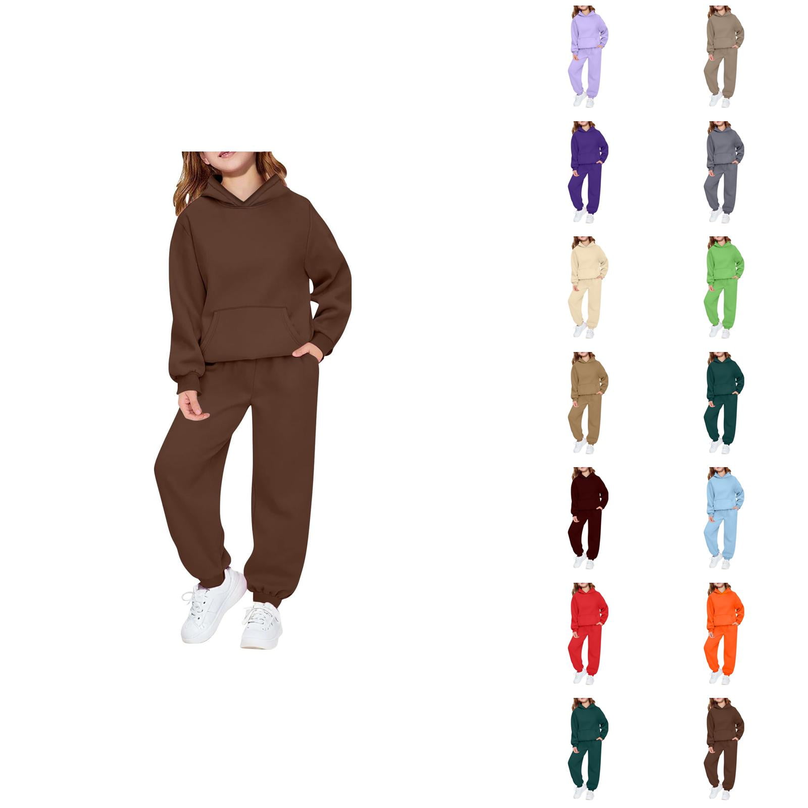 Girls Boys Tracksuit Set 2026 Fashion Plain Hoodie Jogging Sweatpants 2 ...