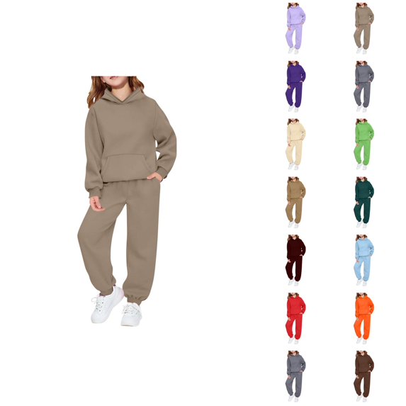 Girls Boys Tracksuit Set 2026 Fashion Plain Hoodie Jogging Sweatpants 2 ...