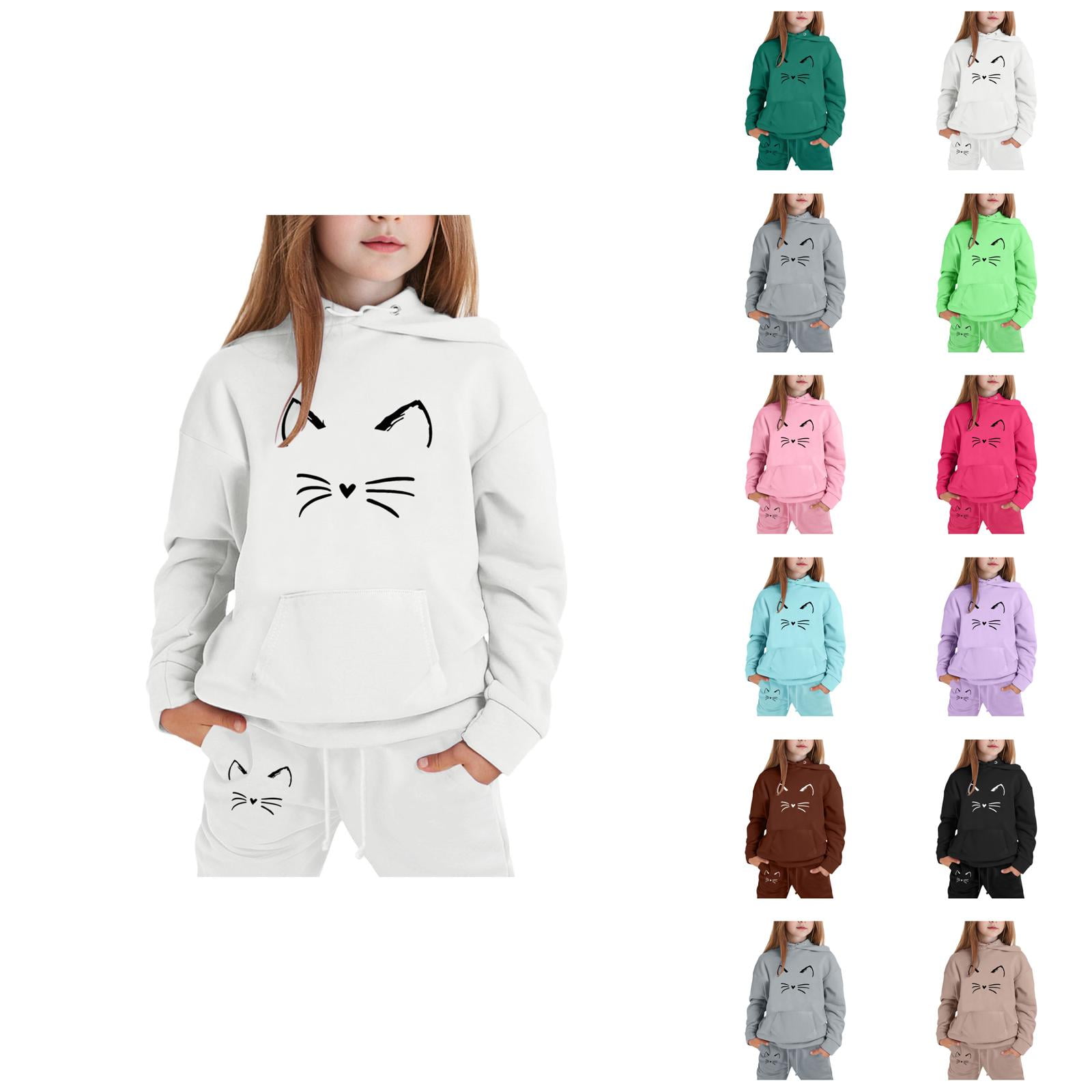 Girls Boys Tracksuit Set Cute Cat Hoodie and Jogging Sweatpants 2 Piece ...