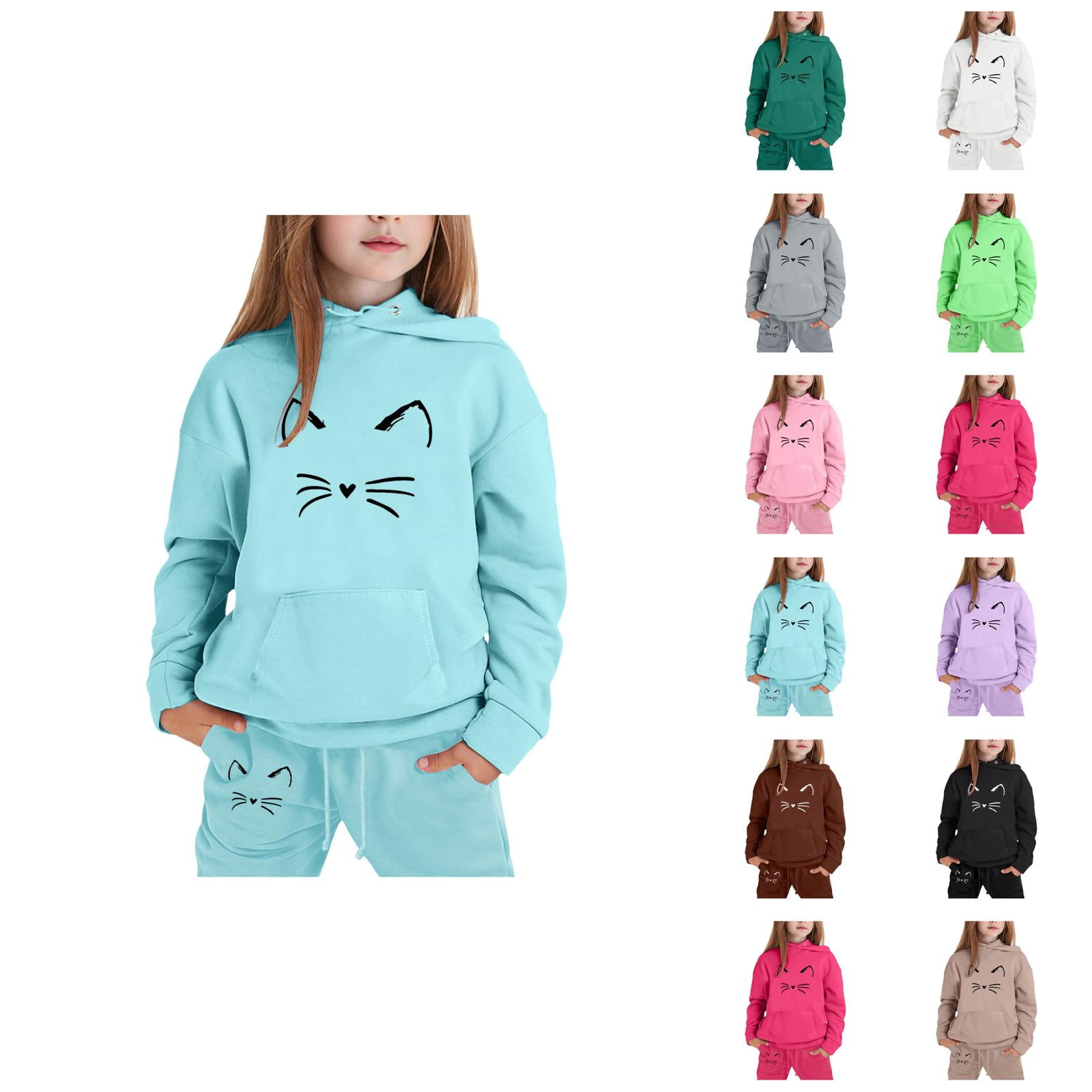 Girls Boys Tracksuit Set Cute Cat Hoodie and Jogging Sweatpants 2 Piece ...