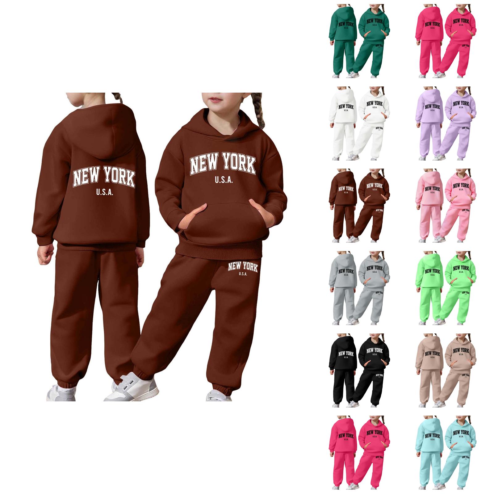 Girls Boys Tracksuit Set New York Hoodie and Jogging Sweatpants 2 Piece ...