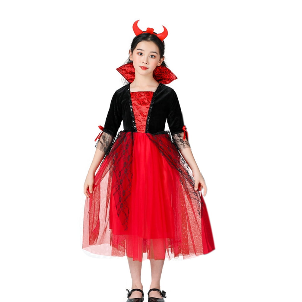 Girls Boys Vampire Costume Halloween Gothic Vampiress Role Play Cosplay ...