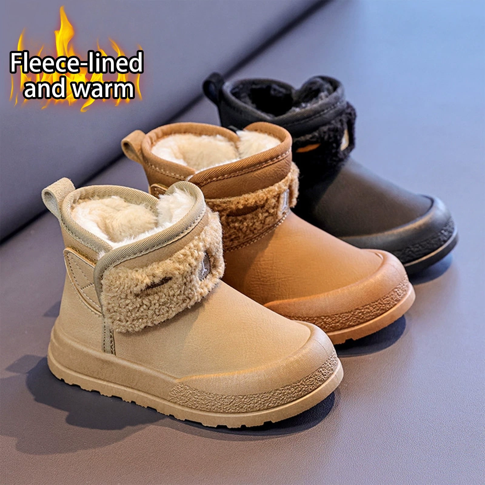 Girls Boys Warm Winter Boots Kids Outdoor Snow Boots Black 10 Y-10.5 Y ...