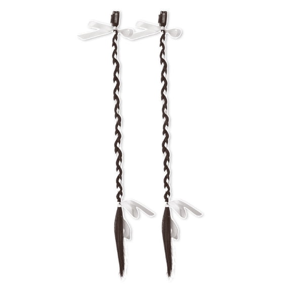 Girls Braids Hair Extensions Clip in Hairpiece with Ribbon Bows Long ...