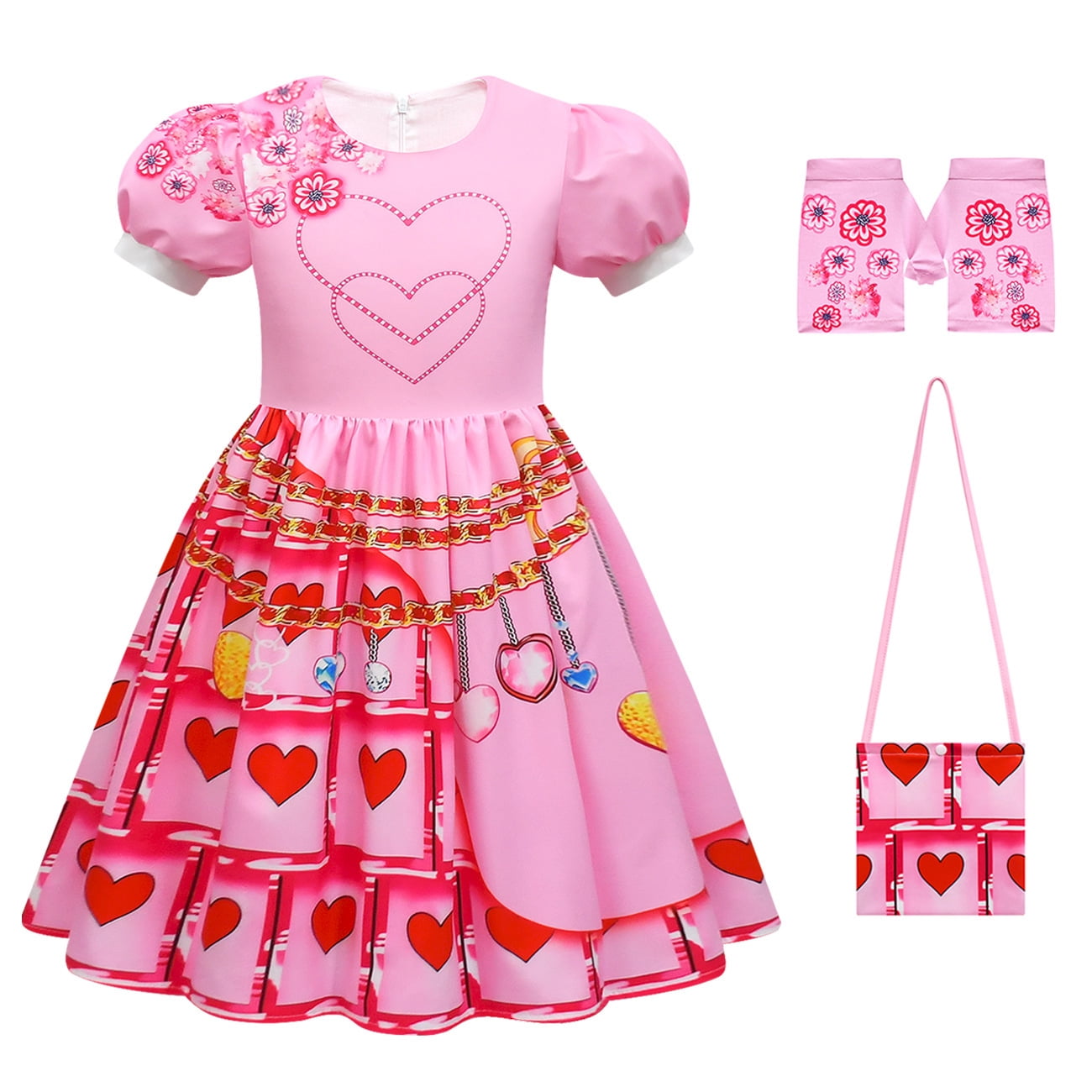 Girls Bridget Costume with Bag and Gloves Halloween Birthday Pink Dress ...