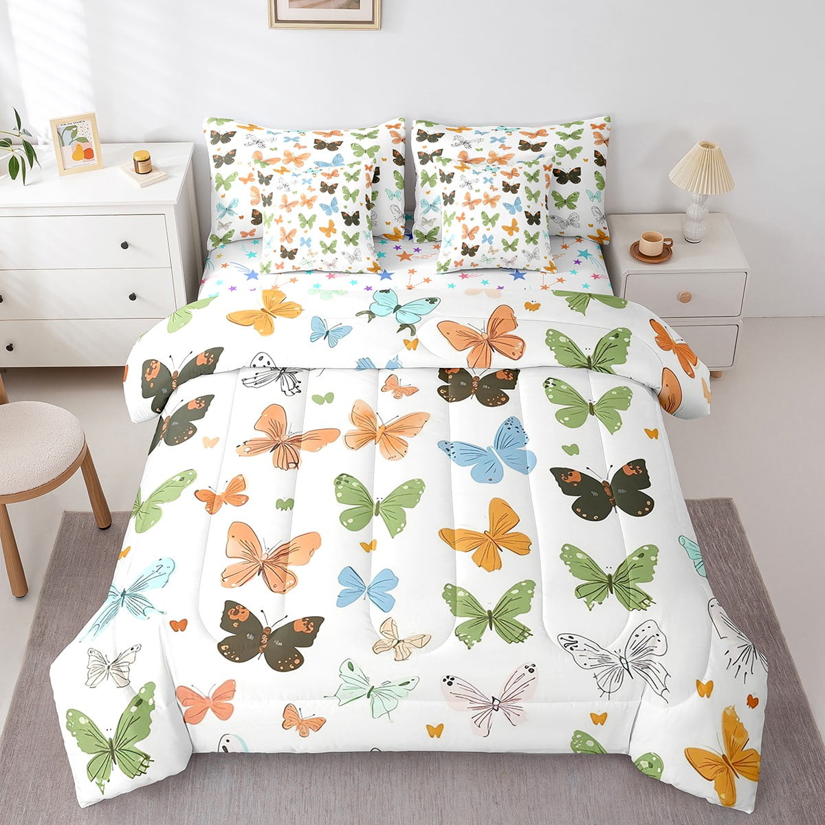Butterfly Bed in a Bag 7 Pcs Full,3D Colorful Butterfly Bedding Set ...