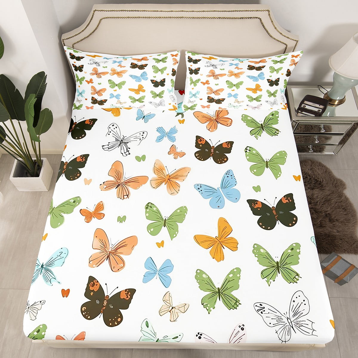 Girls Butterfly Fitted Sheet Twin for Girls, 3D Colorful Butterfly Bed ...