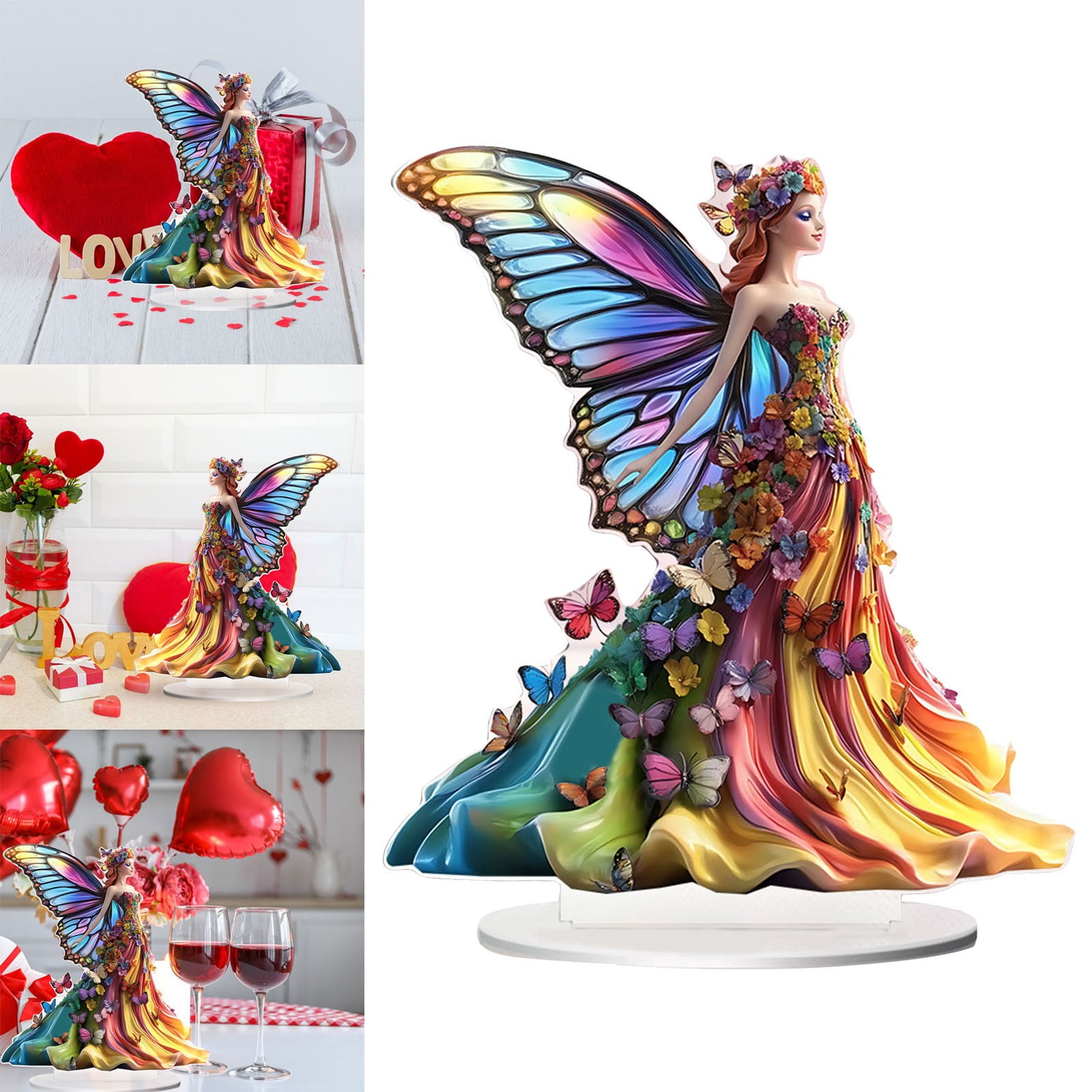 Girls with Butterfly Wing and Flowers Colorful - Fairy Statue ...