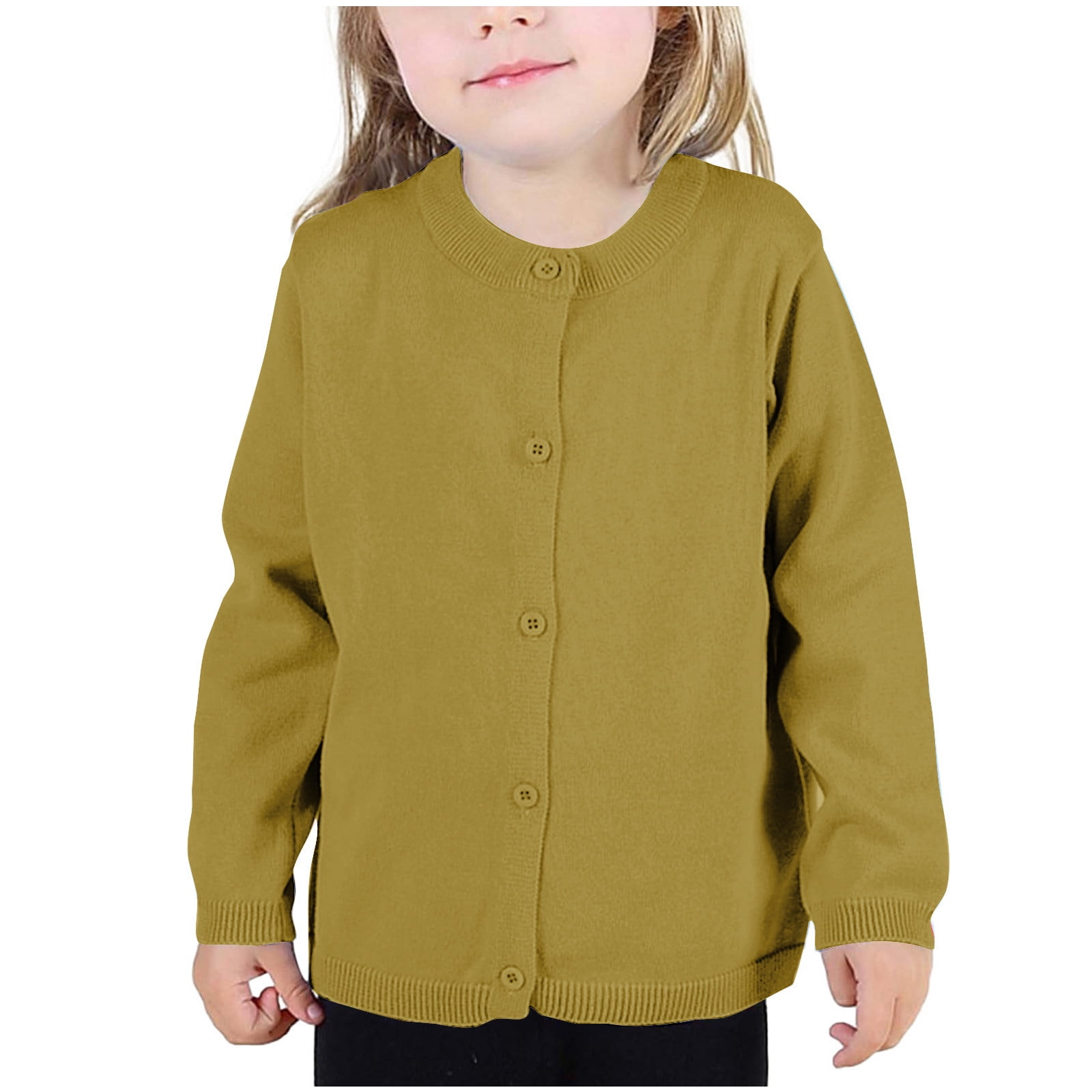 Girls Button Up Sweater Girls Crewneck Cardigan Solid Long Sleeve ...
