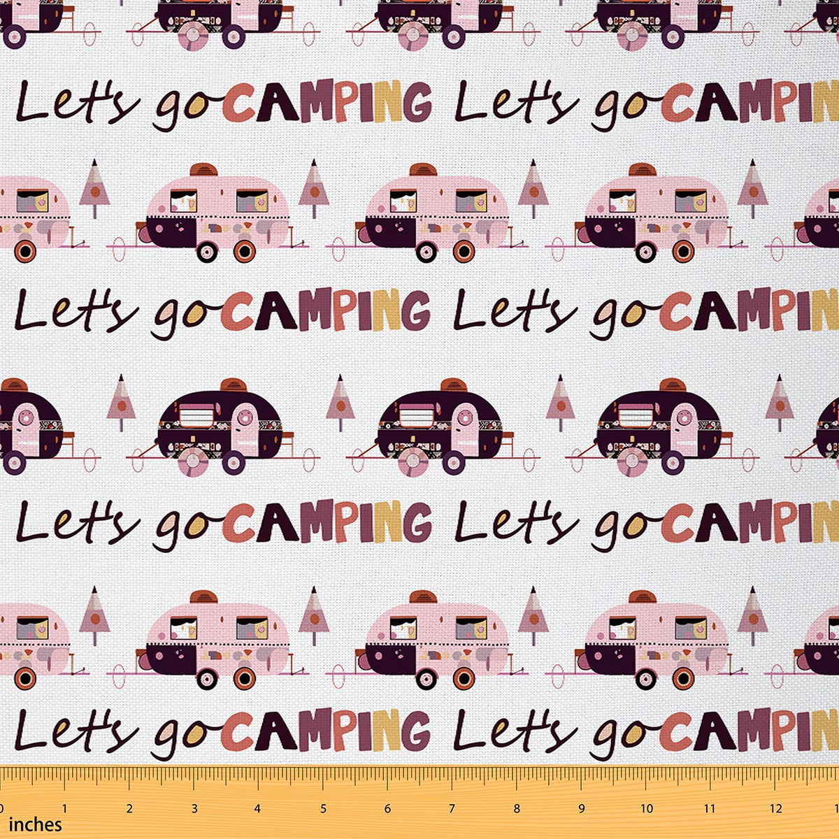 Camper Fabric By The Yard,happy camping Upholstery Fabric For Chairs ...