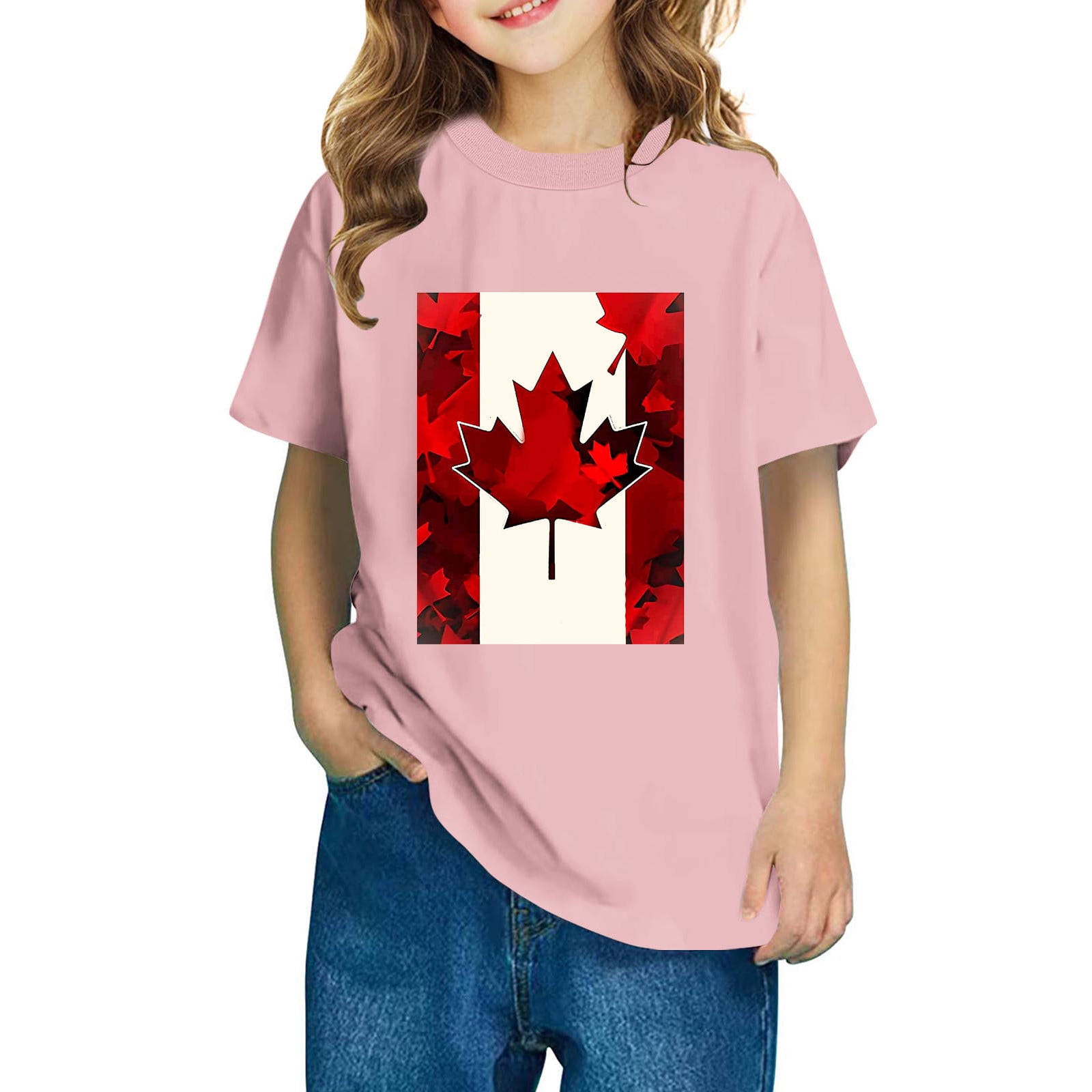 Girls Canada Day Maple Leaf Tshirts Summer Canadian Flag Graphic Tees ...